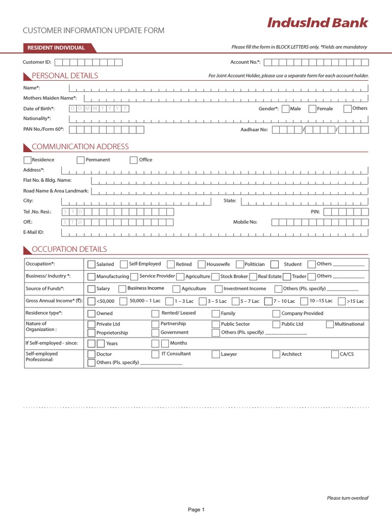 KYC Updation Form Resident Indian Individual | PDF | Business ...