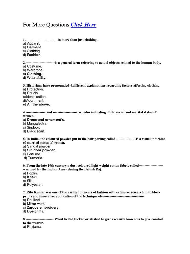Fashion and Clothing Quiz Questions | PDF | History