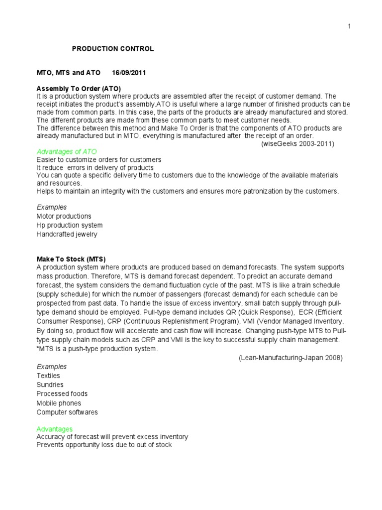 Advantages of ATO: Examples | PDF | Operations Management | Inventory