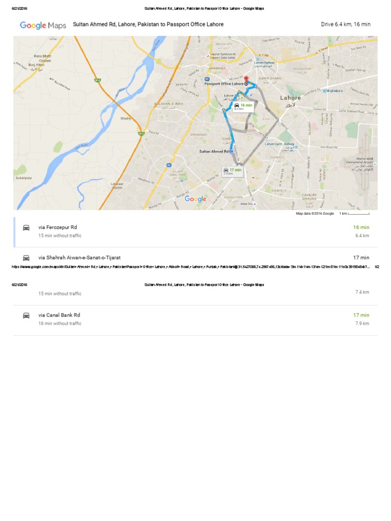 Sultan Ahmed RD, Lahore, Pakistan To Passport Office Lahore - Google Maps | PDF