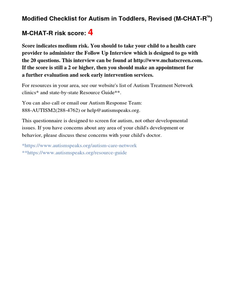 Modified Checklist For Autism in Toddlers, Revised (M-CHAT-R) | PDF