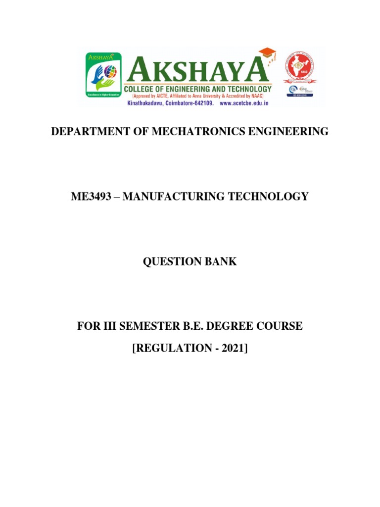 MT3493 Question Bank - Mecht | PDF