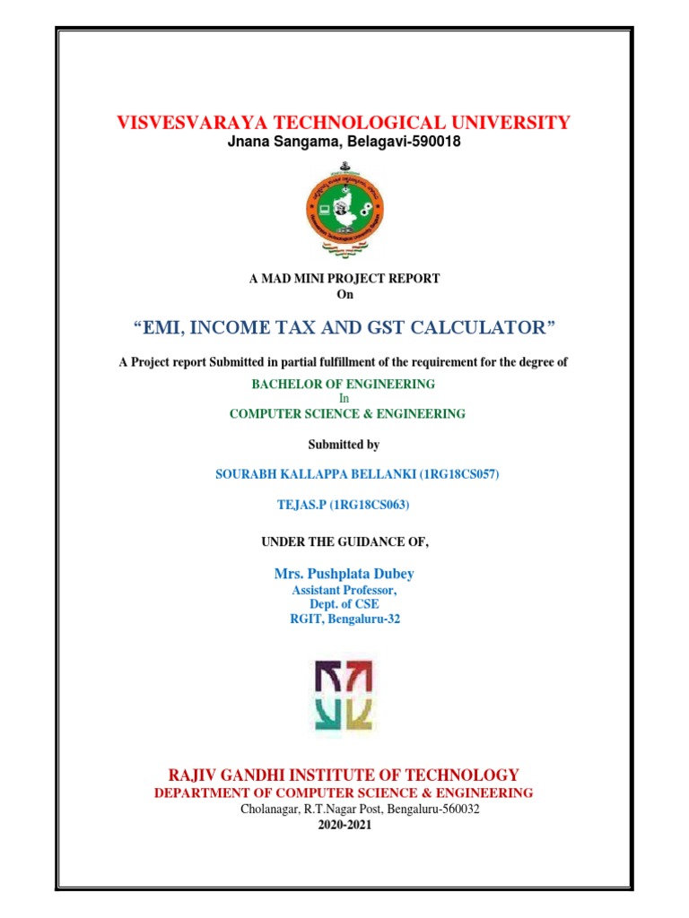 EMI, Income Tax & GST Calculator Project | PDF | Computers | Technology ...