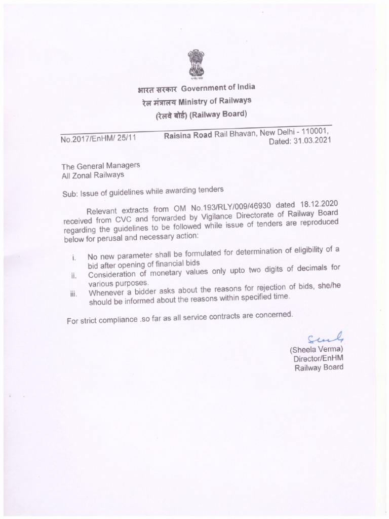 Issue of Guideliness While Awarding Tenders | PDF