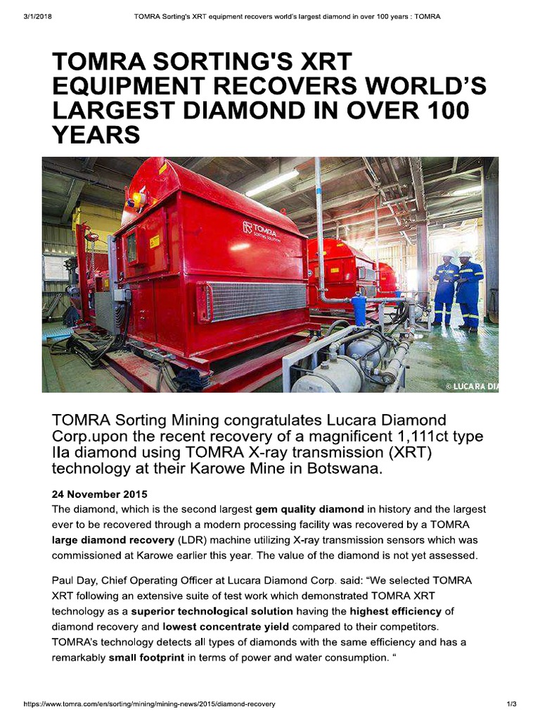 9-TOMRA Sorting's XRT equipment recovers ...gest diamond in over 100 ...