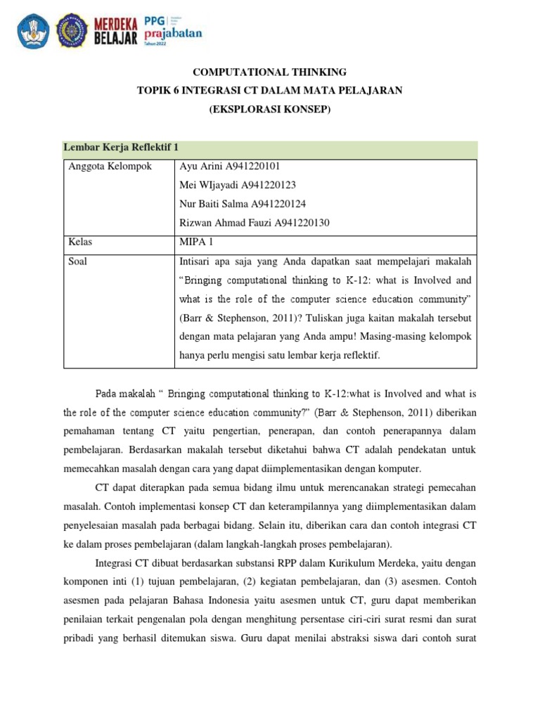 Topik 6 - Eksplorasi Konsep Lembar Kerja Reflektif | PDF