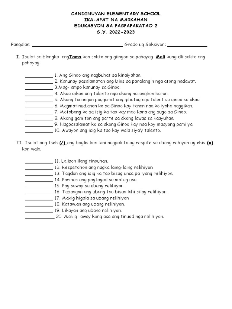 3RD Grading - Periodical Test | PDF