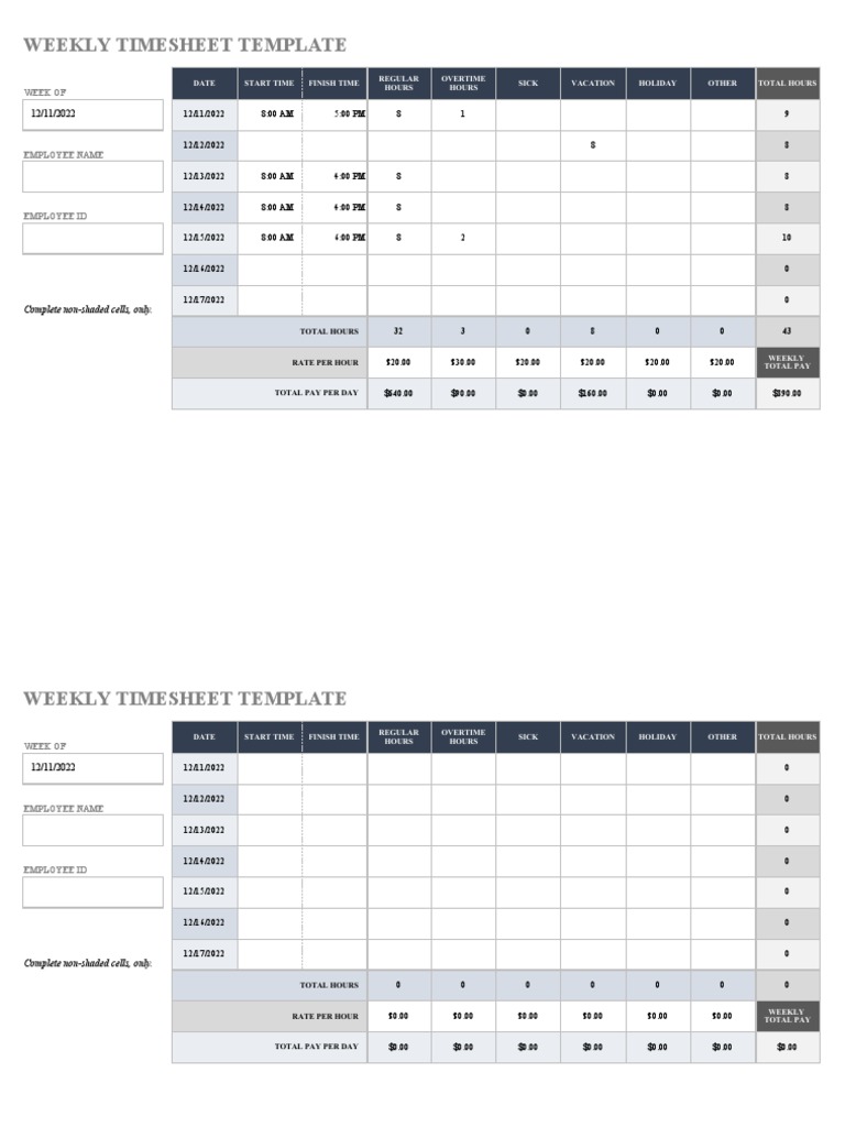 IC Weekly Timesheet Template 11516 | PDF