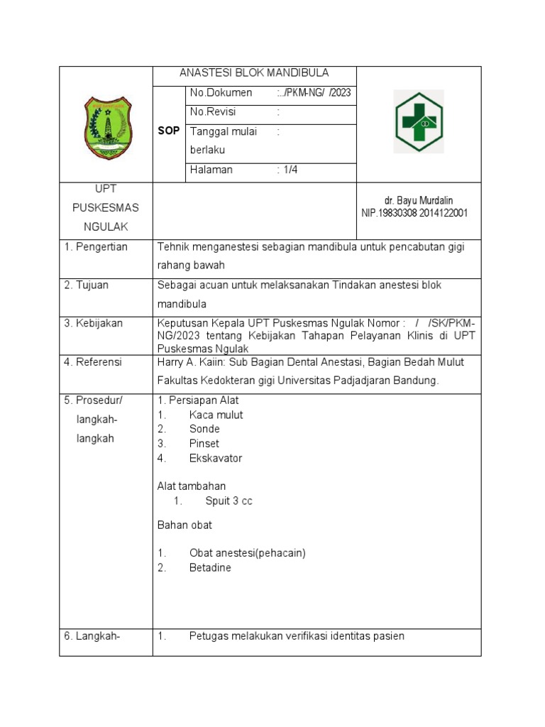 Sop - Anastesi Blok Mandibula | PDF