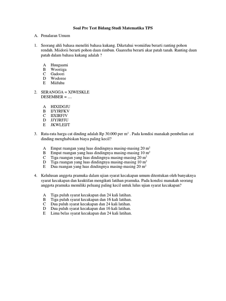 Soal Pre Test | PDF