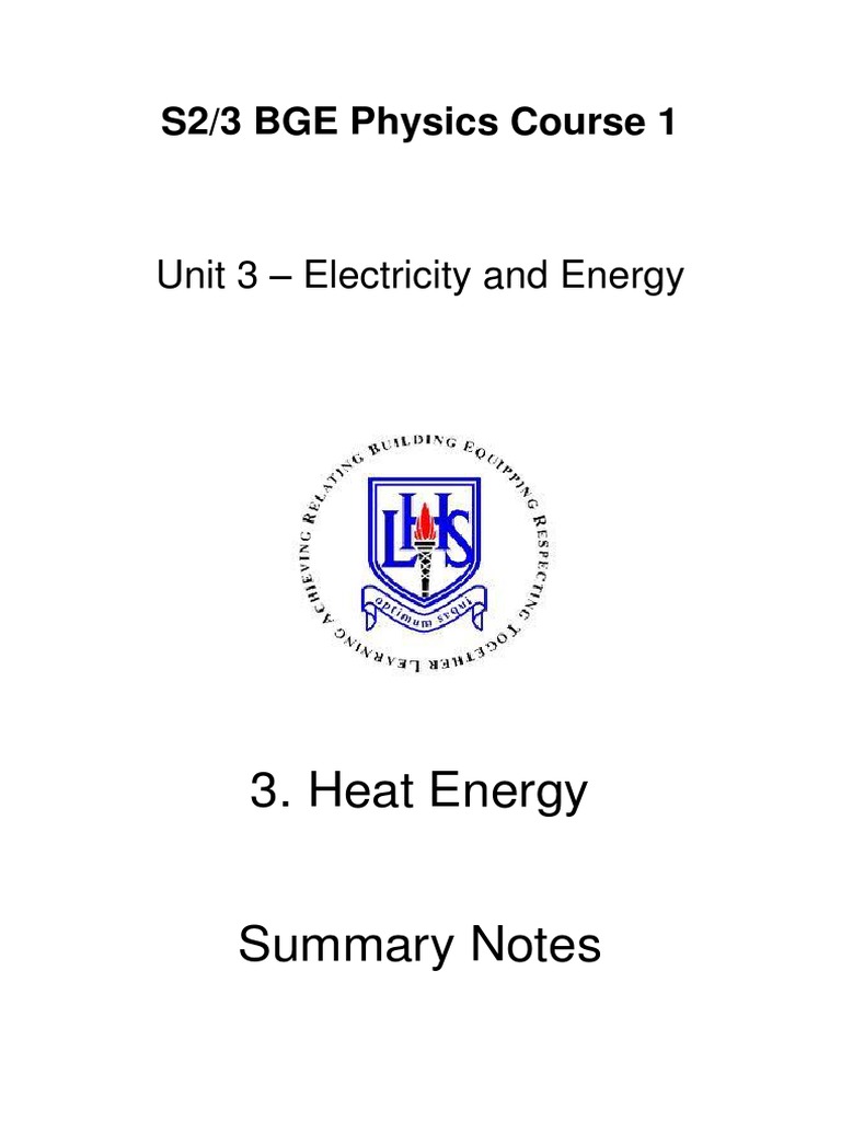 Heat Energy Summary Notes | PDF