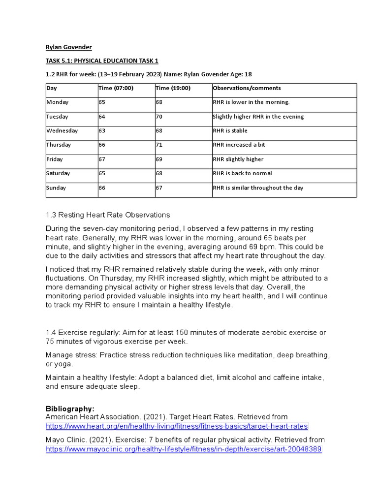 Task 5.1 Physical Education Task 1 | PDF | Heart Rate | Stress Management