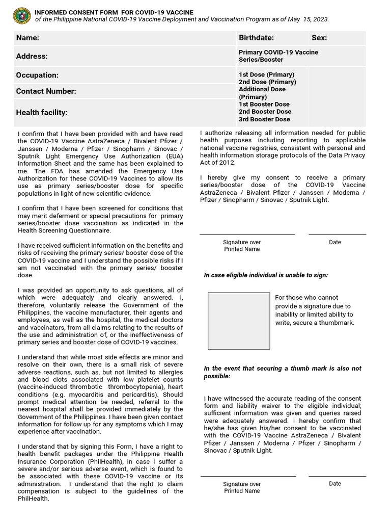 (Informed Consent) Covid-19 Vaccine Forms Eng | PDF | Clinical Medicine ...