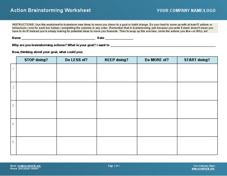 Action Brainstorming Worksheet NEW | PDF