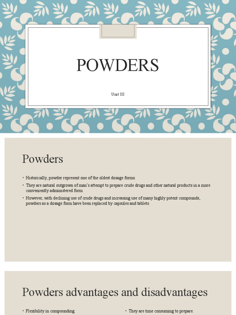 Unit III Powders | PDF | Mill (Grinding) | Water
