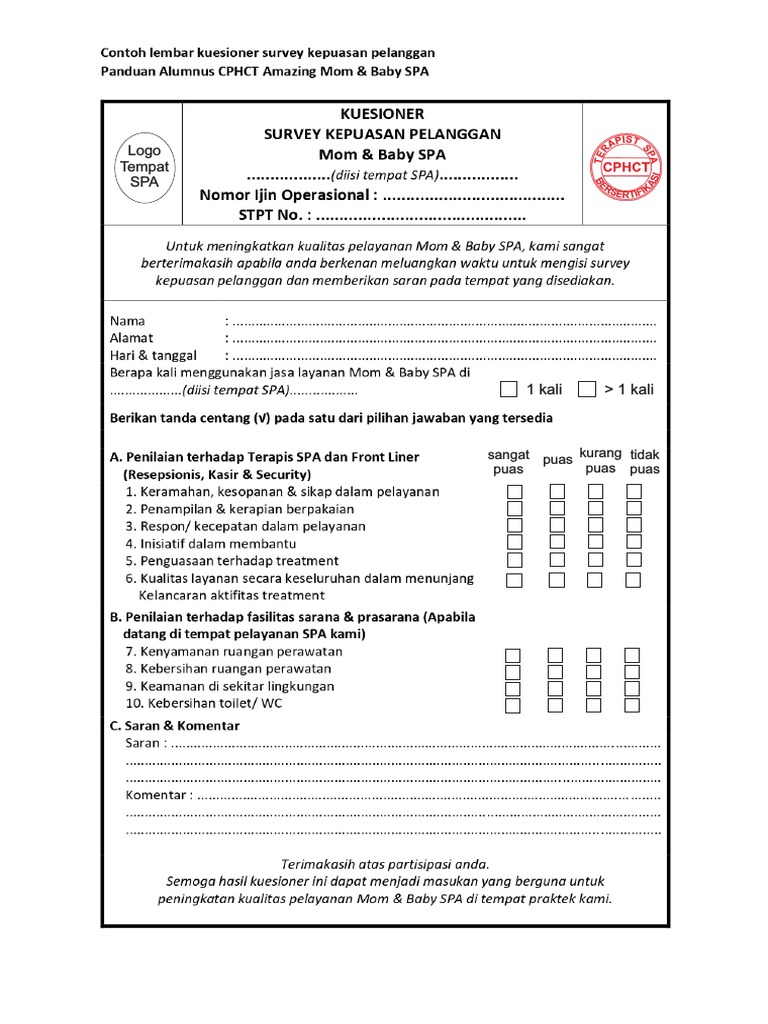 Contoh Lembar Kuesioner Survey | PDF
