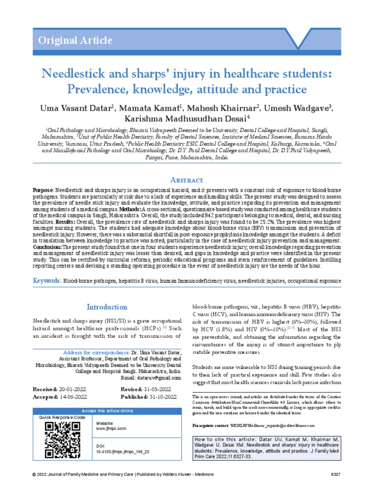 Needlestick and Sharps Injury in Healthcare.70 | PDF | Health Care ...