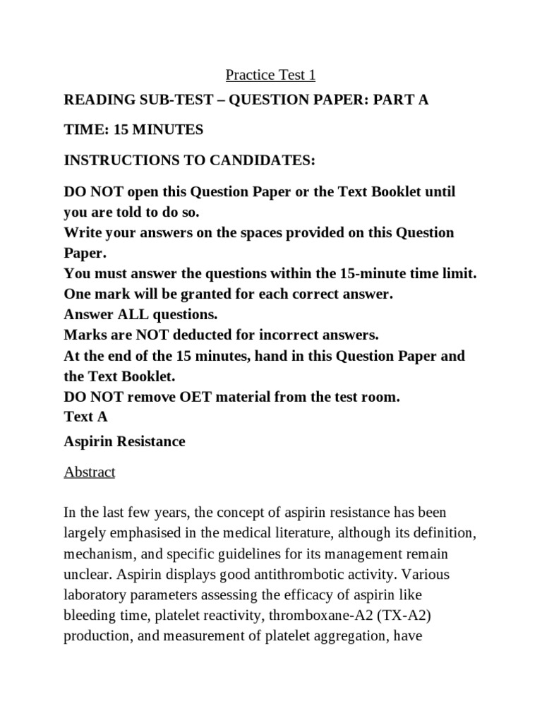 Full OET Reading Test ABC-1 | PDF
