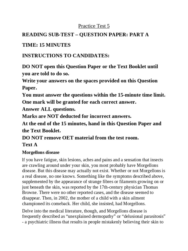 OET Reading Practice Test 5 PDF | PDF