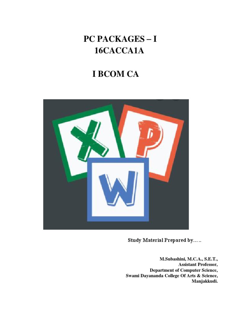 PC Packages - I 16CACCA1A I Bcom Ca: Study Material Prepared by . | PDF ...