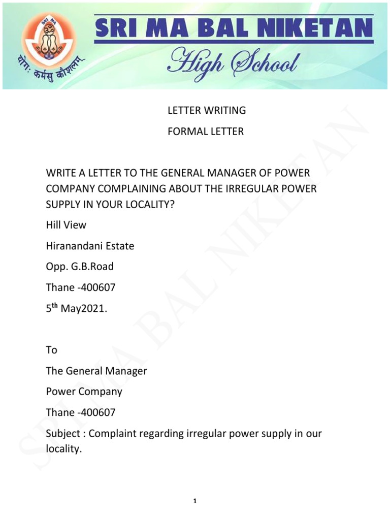 Class 7 Formal Letter PDF