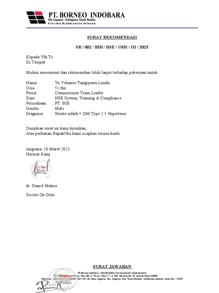 Surat Rekomendasi Kerja | PDF | Karier & Perkembangan | Kesehatan Holistik