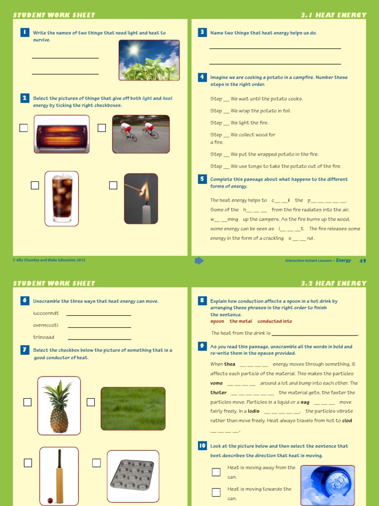 Heat Energy Worksheet | PDF | Radiation | Physical Chemistry