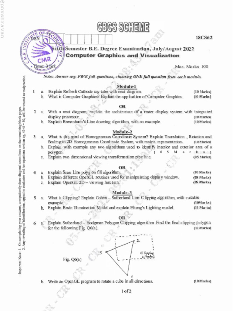 CG (18CS62) July-2022 QP With Answers | PDF | 2 D Computer Graphics | Computer Graphics
