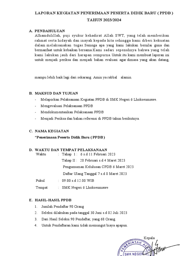 Laporan PPDB 2023-2024 | PDF