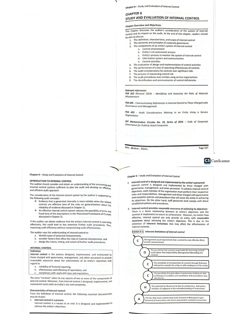 Chapter 6 Study and Evaluation of Internal Control | PDF