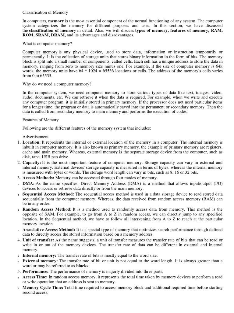 Classification of Memory | PDF