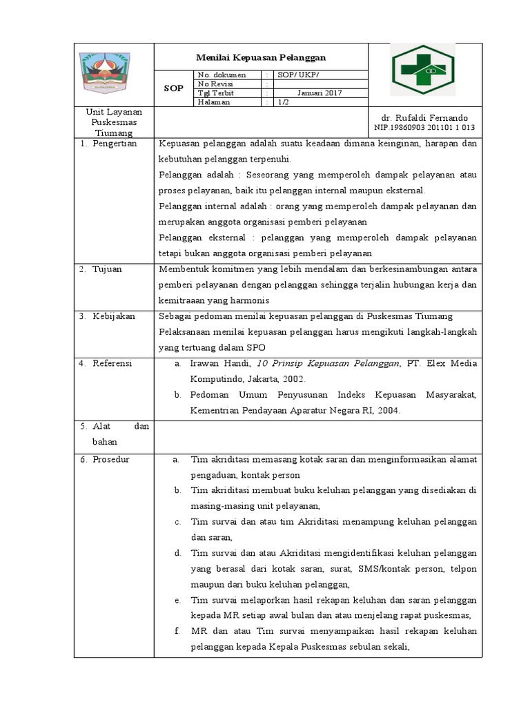 7.1.1.5 SOP Menilai Kepuasan Pelanggan | PDF