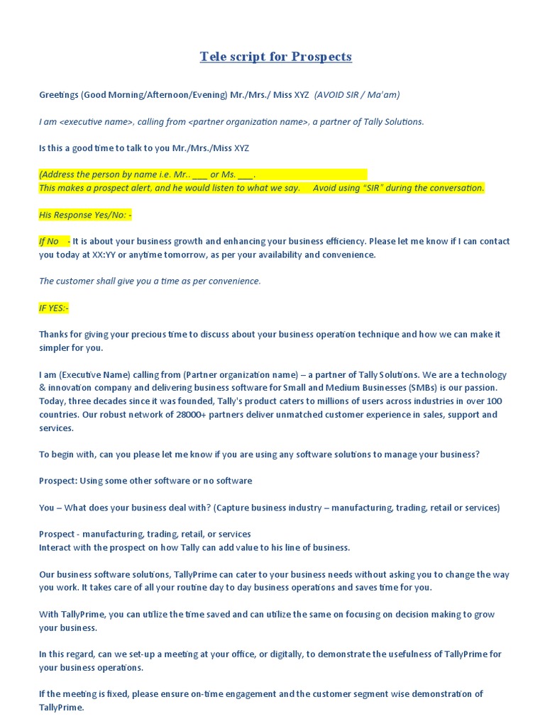 Tele script for Prospects | PDF