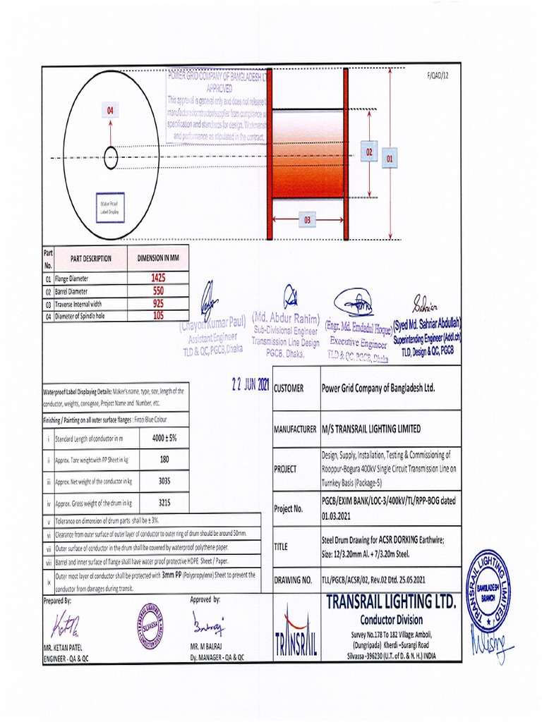 Steel Drum Drawing of ACSR Dorking Earthwire | PDF
