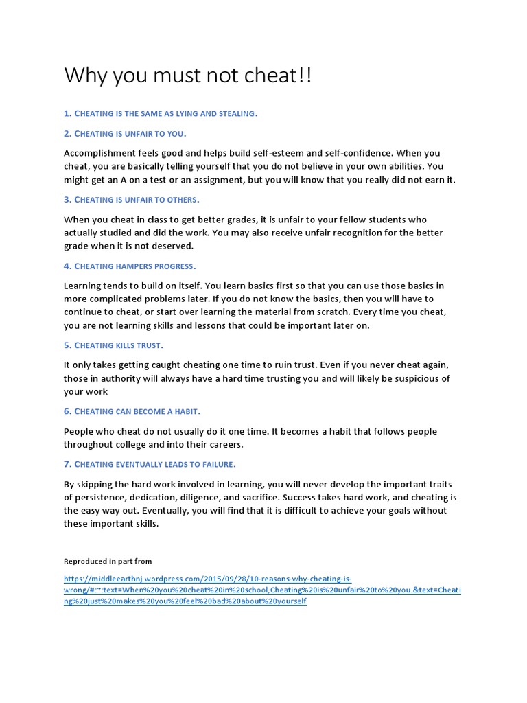 Why You Must Not Cheat | PDF