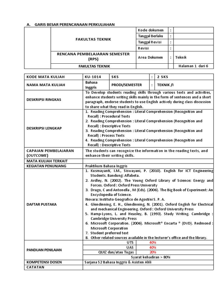 1 S1 - Bahasa Inggris | PDF | Reading Comprehension | Learning