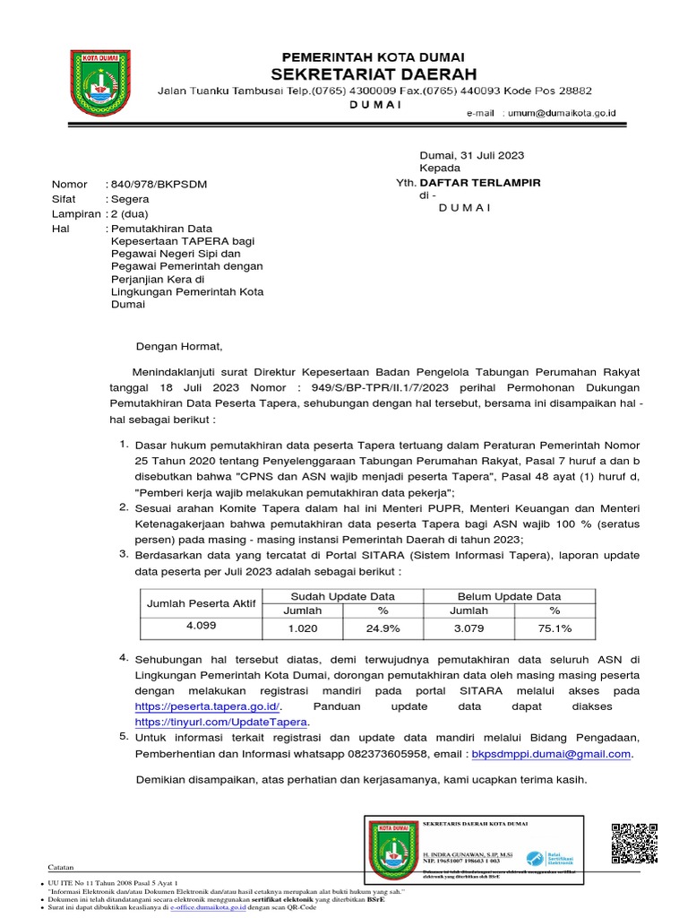 Pemutakhiran Data Kepesertaan TAPERA Bagi Pegawai Negeri Sipil Dan Pegawai Pemerintah Dengan ...