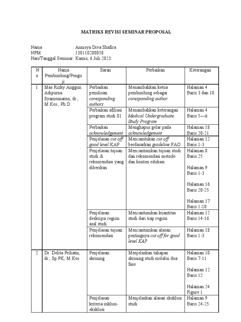 Matrix Revisi Edit 1 | PDF