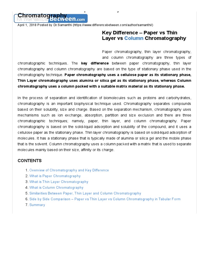 Difference Between Paper and Vs Thin Layer and Vs Column Chromatography ...