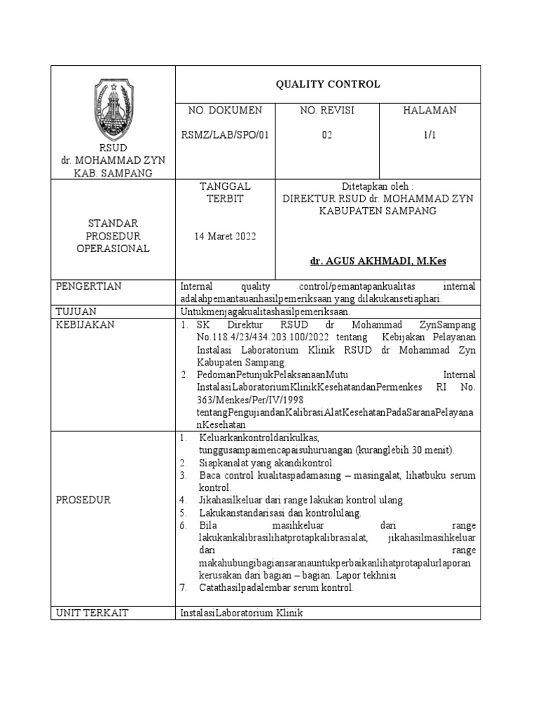 Sop Quality Control | PDF