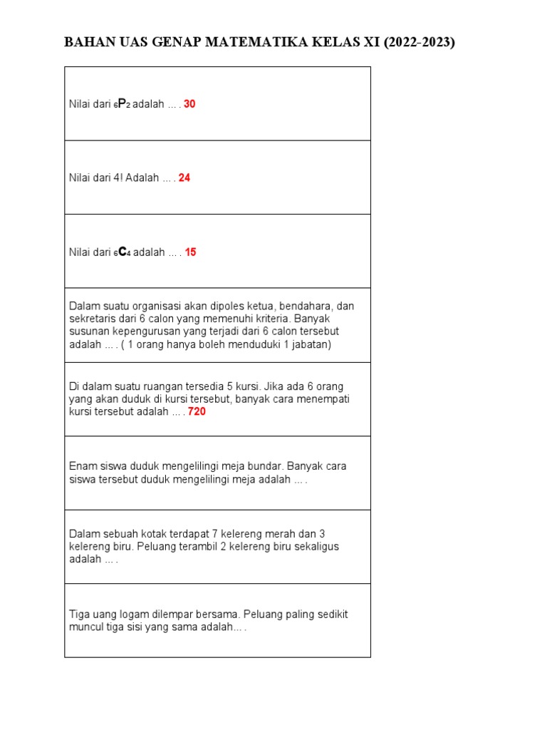 Bahan-Uas-Mat-Xi Jawaban | PDF