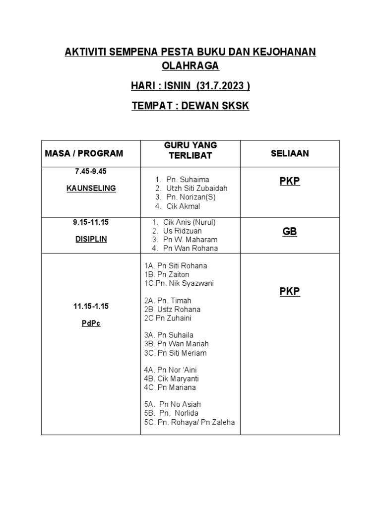 Aktiviti Sempena Program Pesta Buku 2023 | PDF