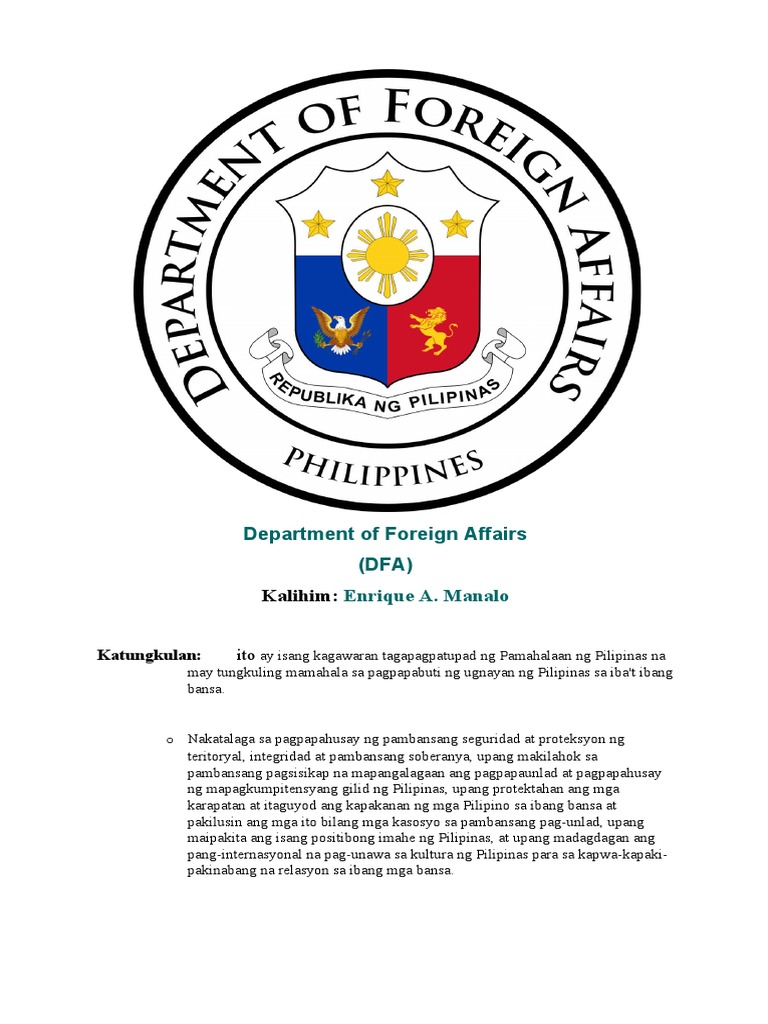 Department of Foreign Affairs (DFA) Enrique A. Manalo: Kalihim | PDF