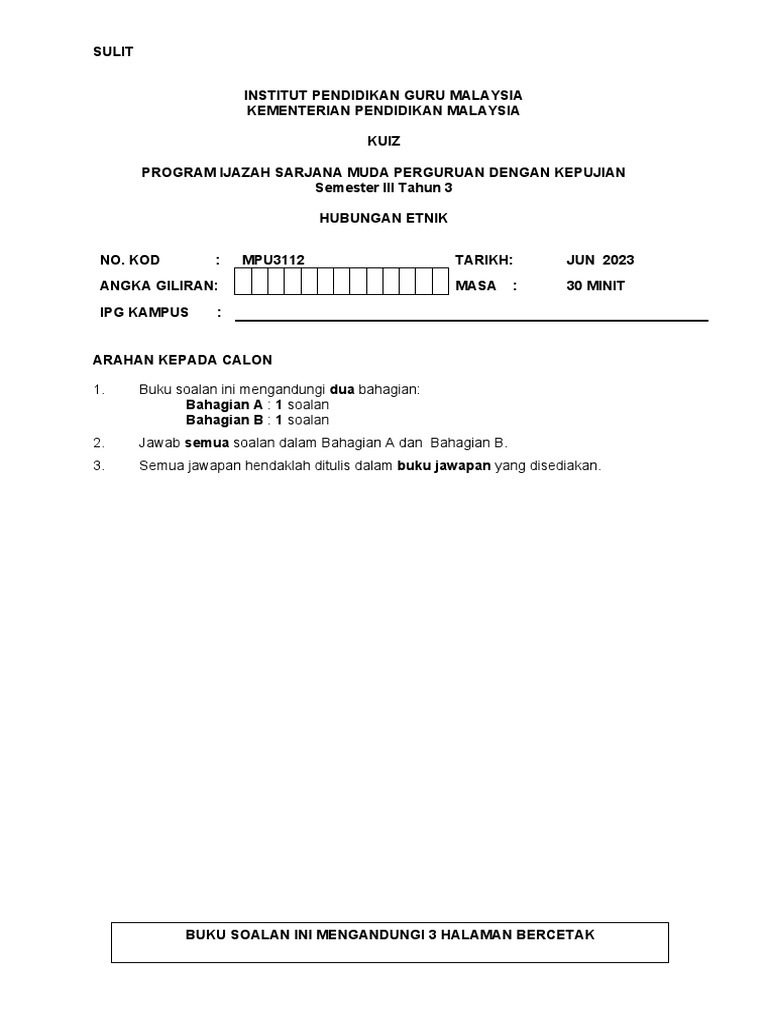 Soalan Kuiz Mpu 3122 | PDF