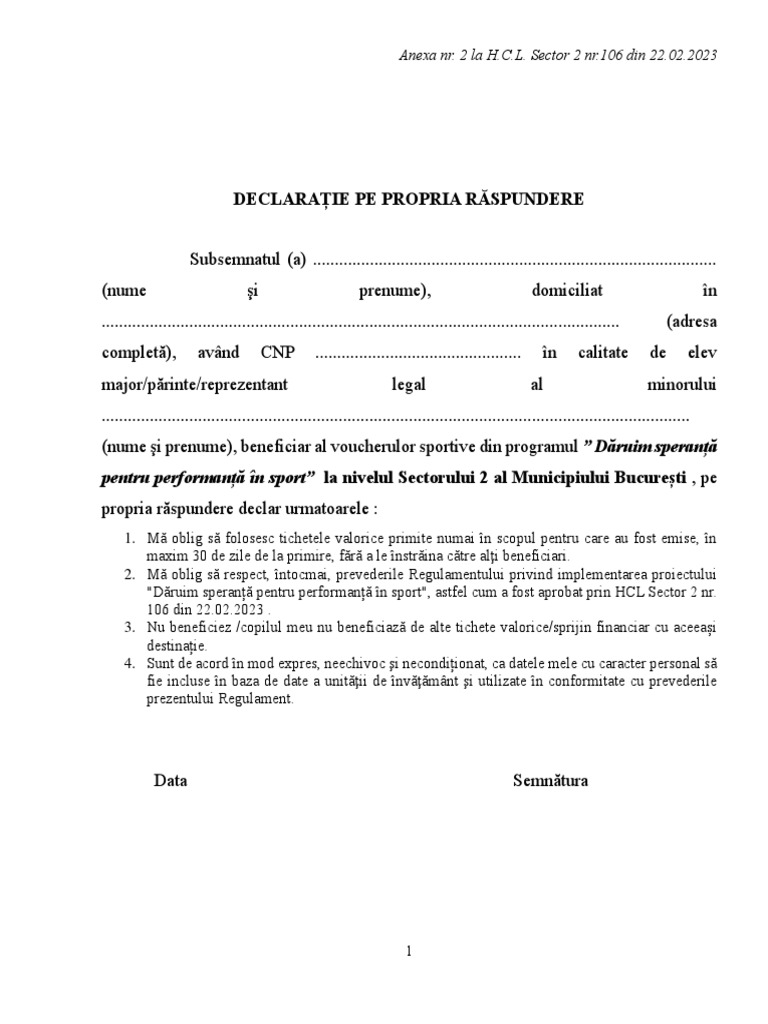 Declaratie Pe Propria Raspundere | PDF