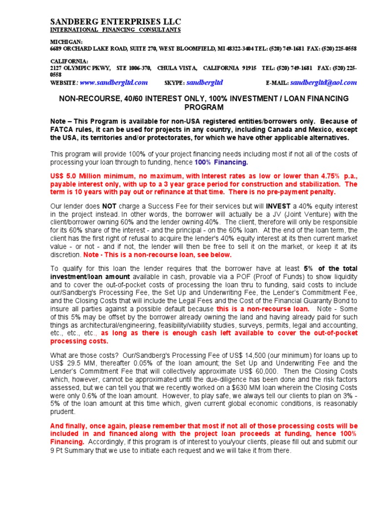 100% Investment - Loan Financing Program | PDF | Finance & Money Management