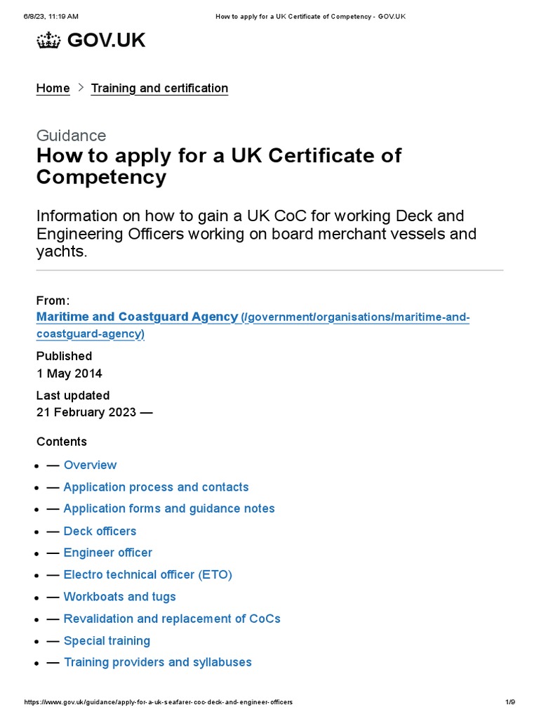 UK Certificate of Competency Application Guide | PDF