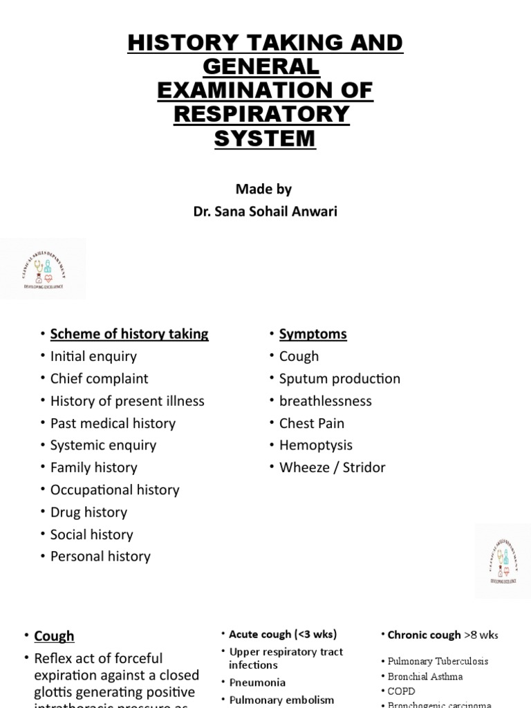 Respiratory System History Taking Guide | PDF | Cough | Bronchitis