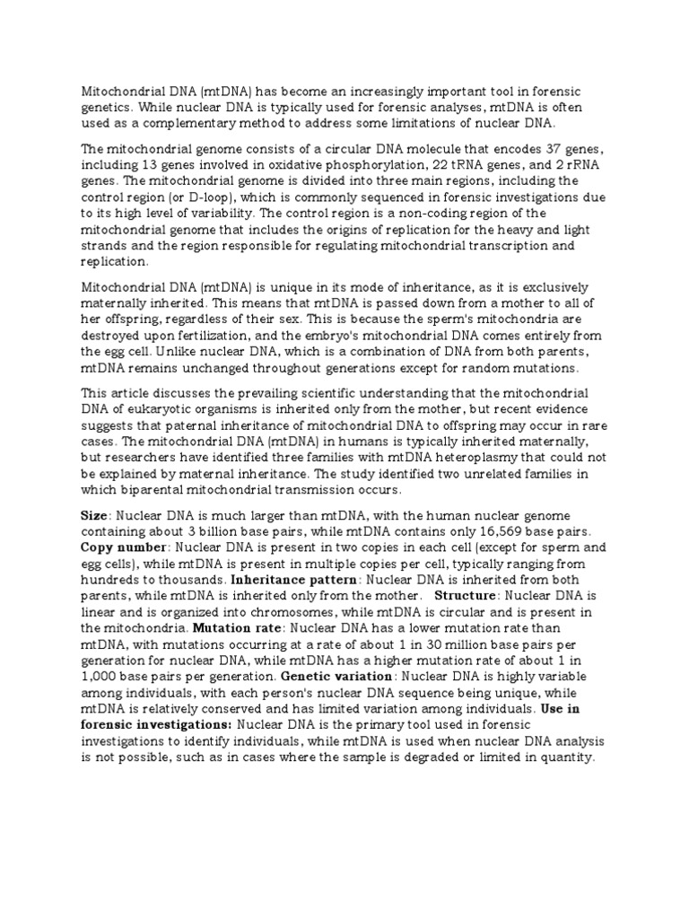Mitochondrial DNA | PDF