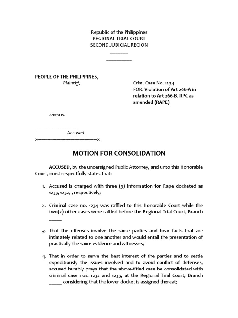 Sample Motion For Consolidation | PDF | Law
